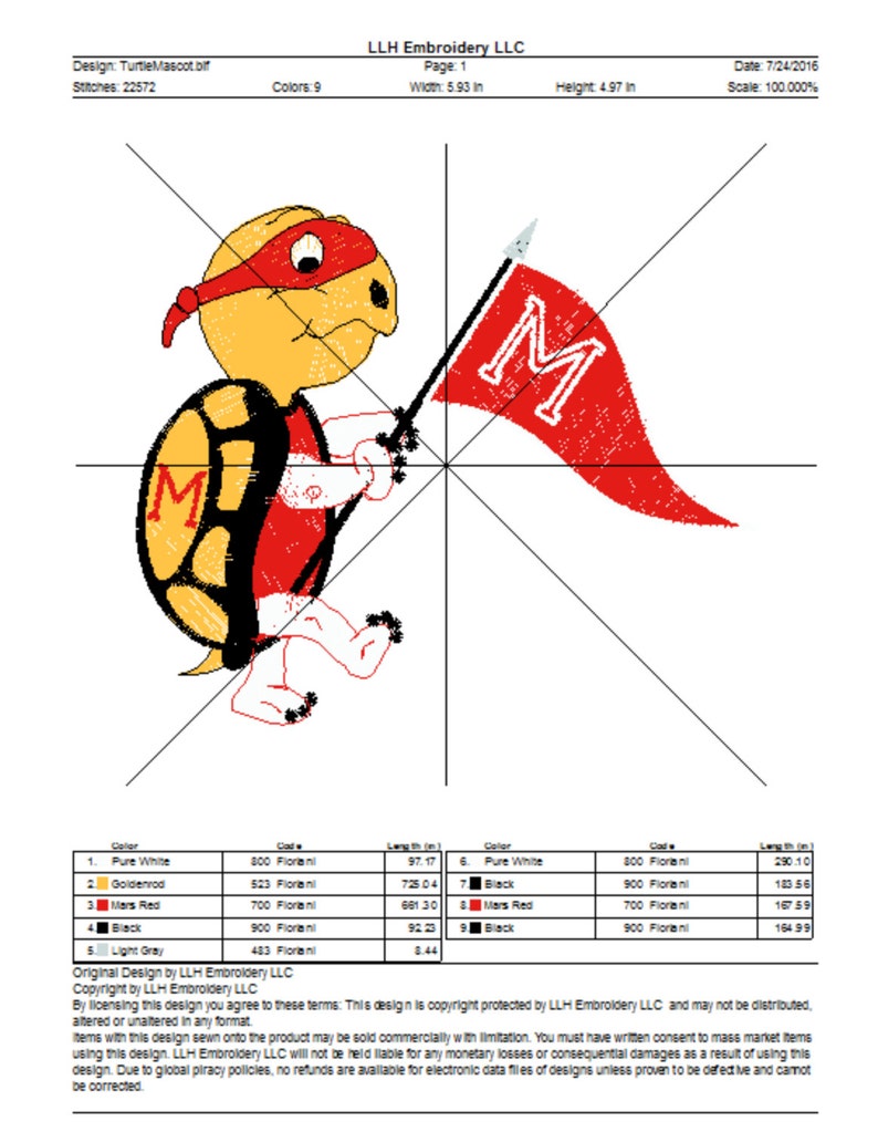 Cute Turtle Mascot - With Letter M - 6 in X 5 in - Turtle Embroidery ...