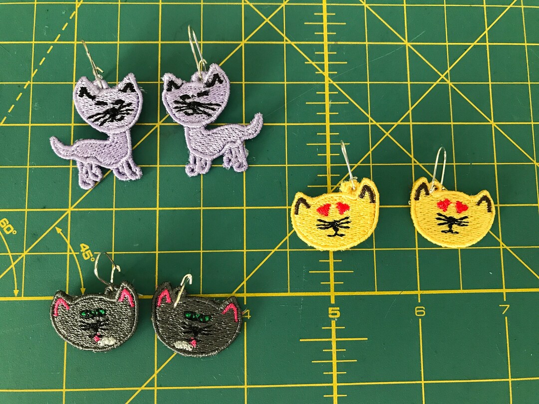 FSL Cat Earrings - FSL Cat Earring Embroidery Design - Free Standing Lace Cats - 4x4 Design ...