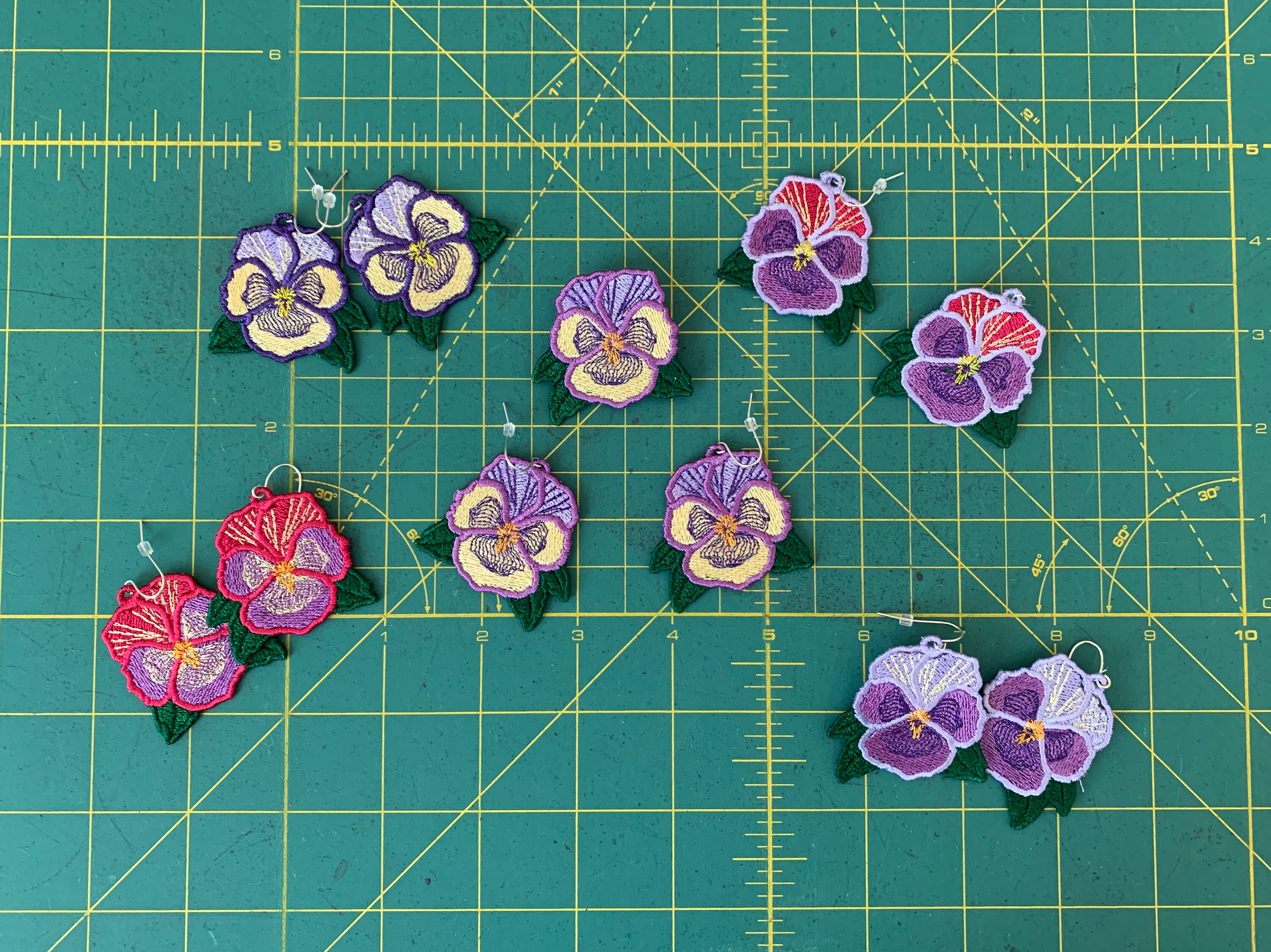 FSL Pansy Earrings and Broach Pansy Earring Embroidery - Etsy