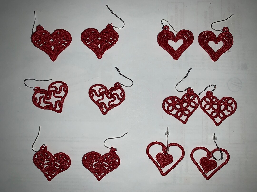 FSL Heart Earring Embroidery Design - Free Standing Lace Heart Earrings ...