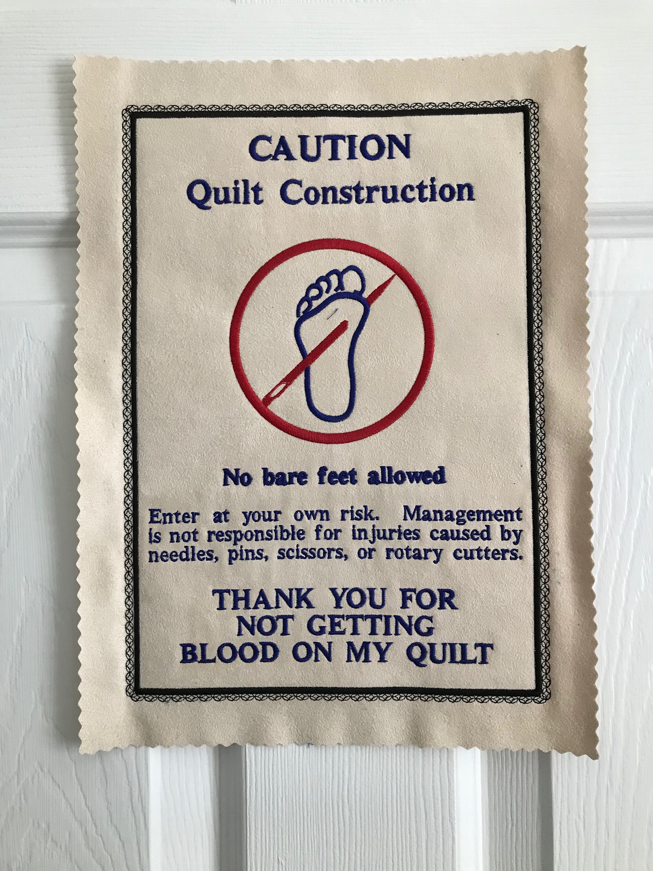 Caution Quilt Construction Embroidery Design - Caution Sewing Room ...