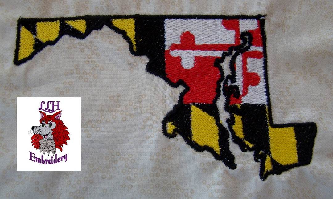 Maryland State Flag Embroidery Design - Outline of State of Maryland ...