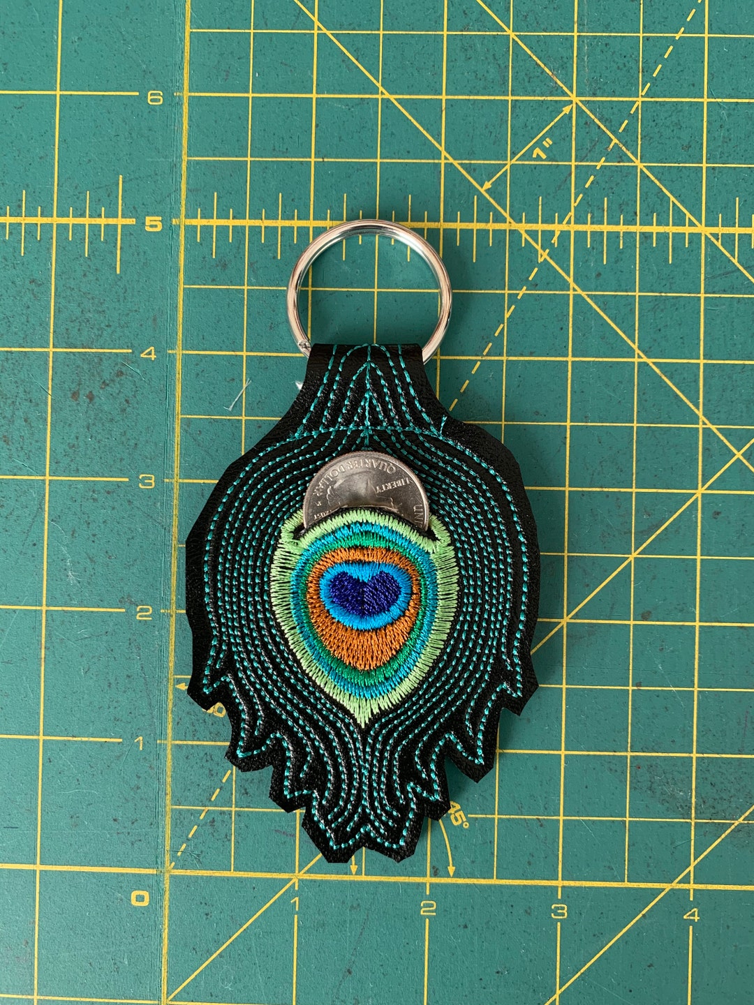 ITH Peacock Key Fob Embroidery Design - Key Fob With Quarter Holder ...