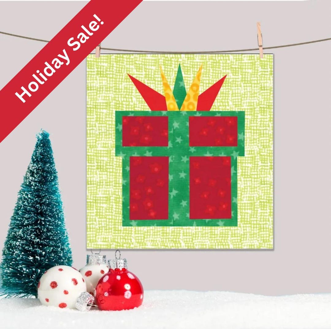 8" Christmas Quilt Pattern Block Present Pattern Foundation Paper ...