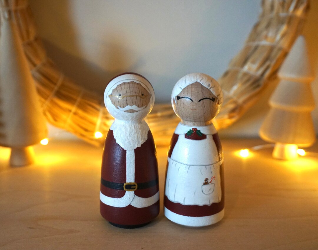 Set of 2 Christmas Peg Dolls Santa Claus and Santa Claus Mr. Santa ...