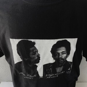 Jimi Hendrix 1969 Mugshot Screen Printed Black T Shirt Mens & Womens ...