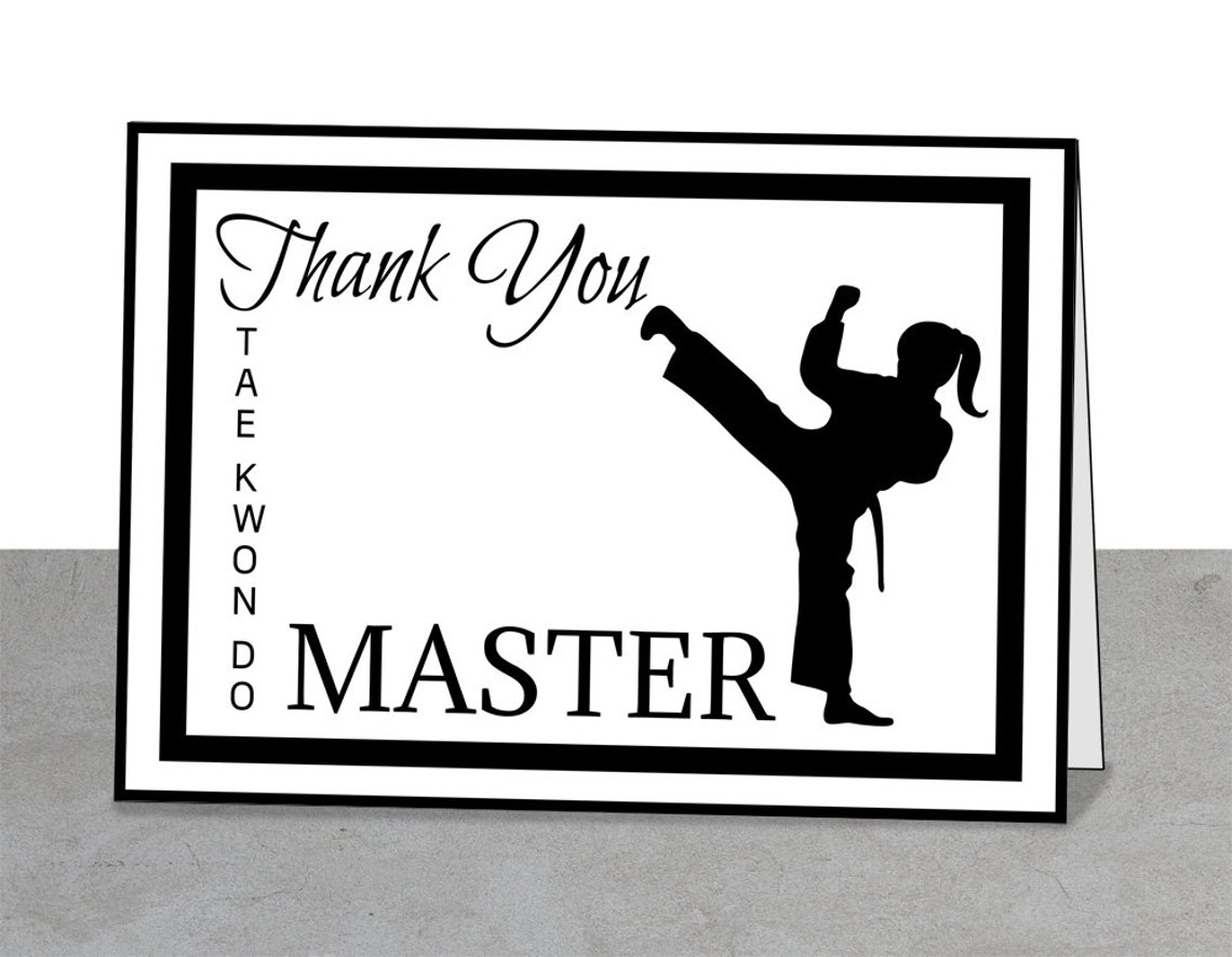 Tae Kwon Do Thank You Card, Black and White, Boy, Girl, Printable Card ...