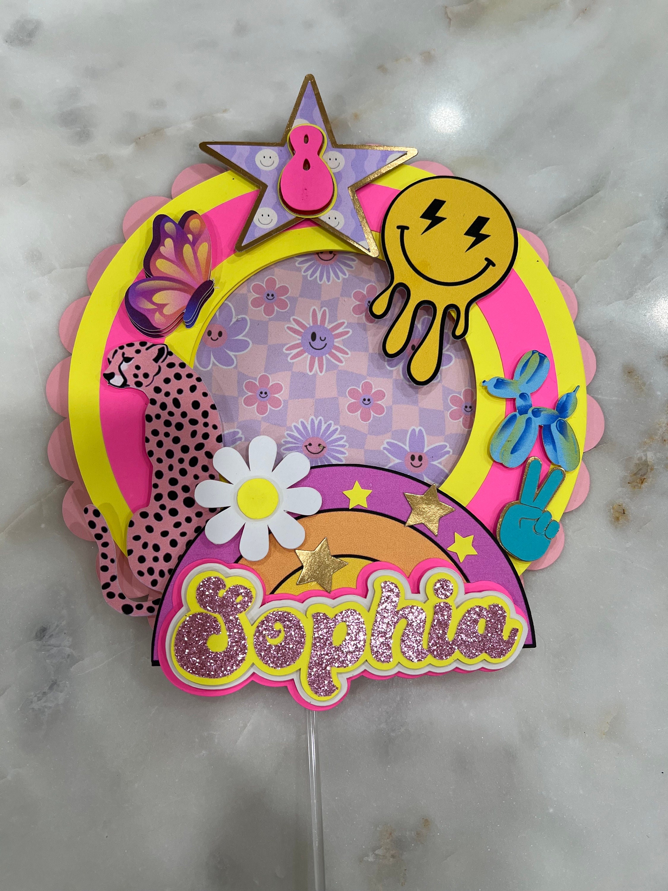 Preppy Psychedelic Cake Topper - Etsy