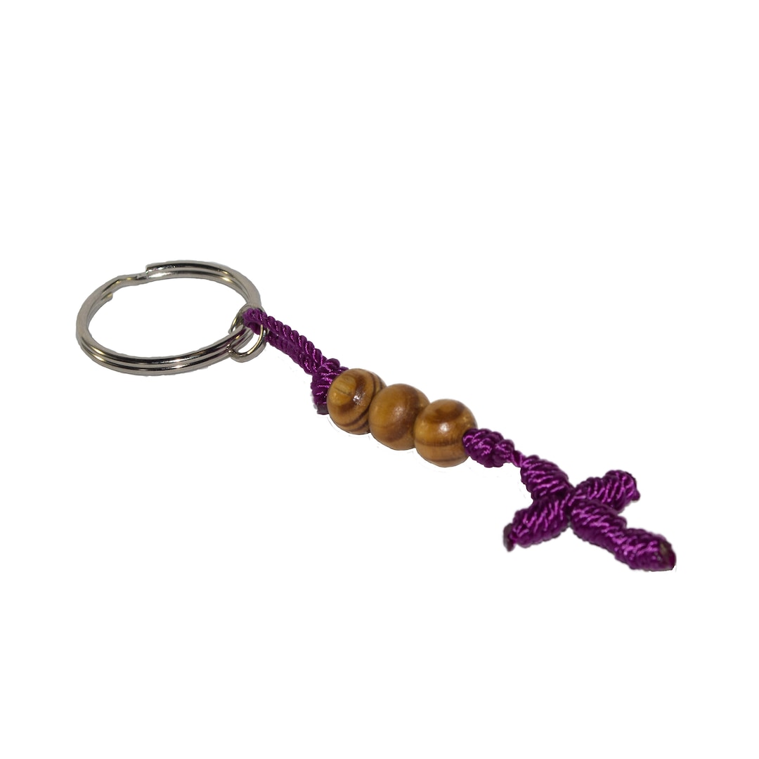 Purple Cross Wooden Bead Keychain (8mm) • Gift for Her, Gift for Him ...