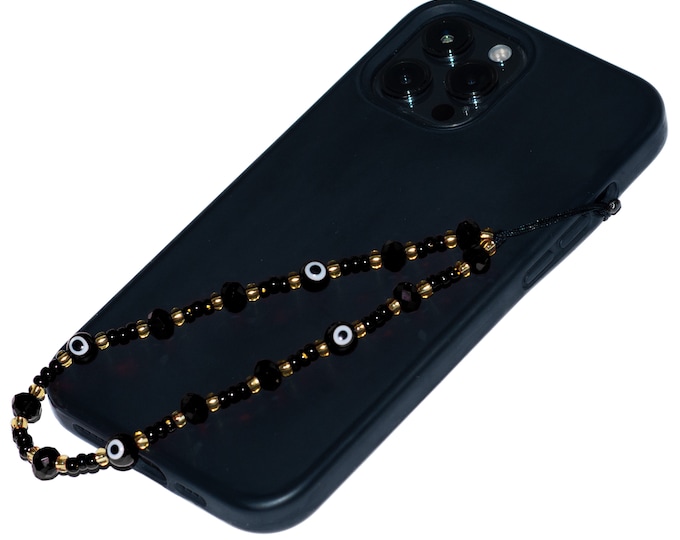 Black Evil Eye Phone Charm • Glass Charm, iPhone Strap, Lanyard, Iphone ...
