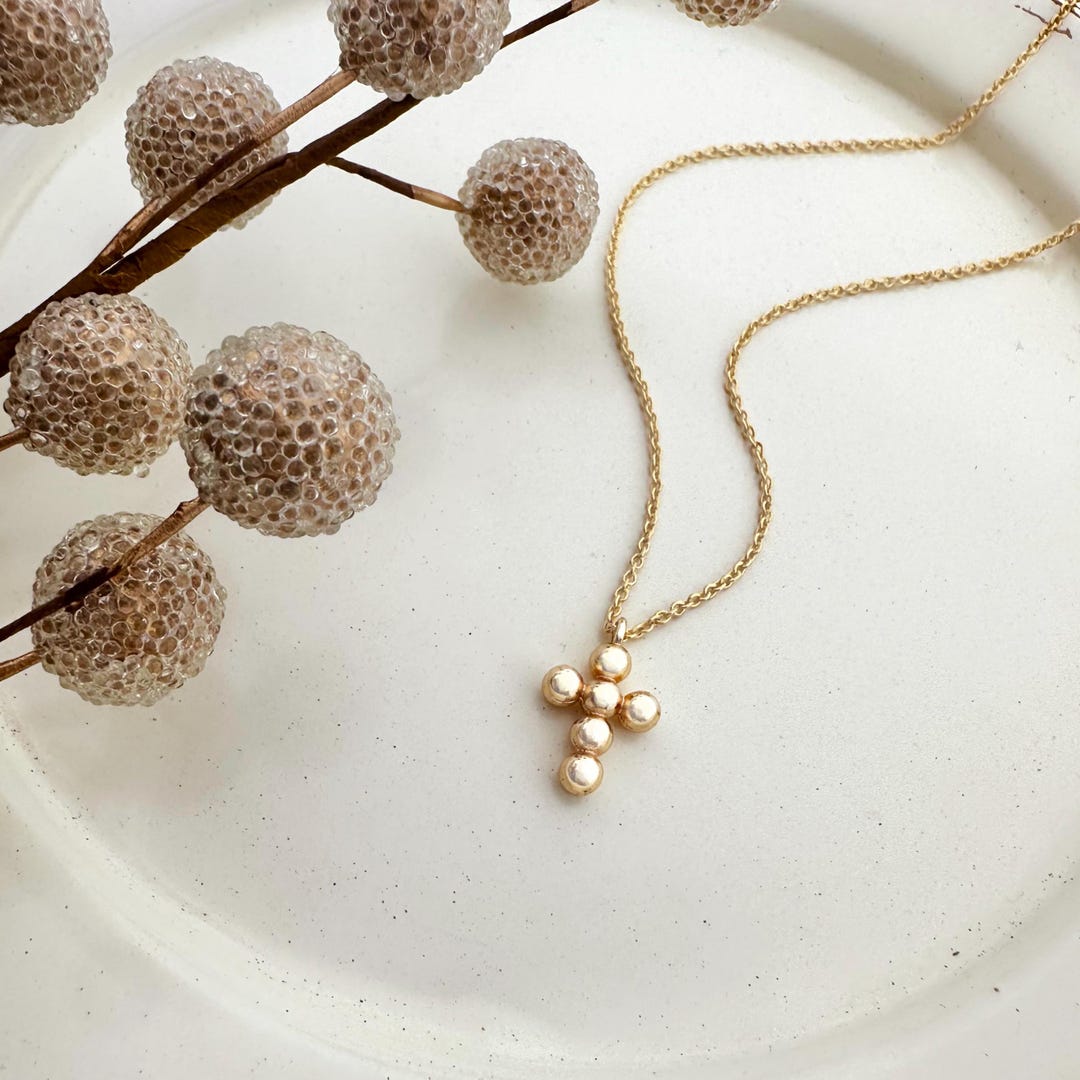 Cross Necklace • Gold Bubble Cross • Ball Cross • Puffy Cross ...