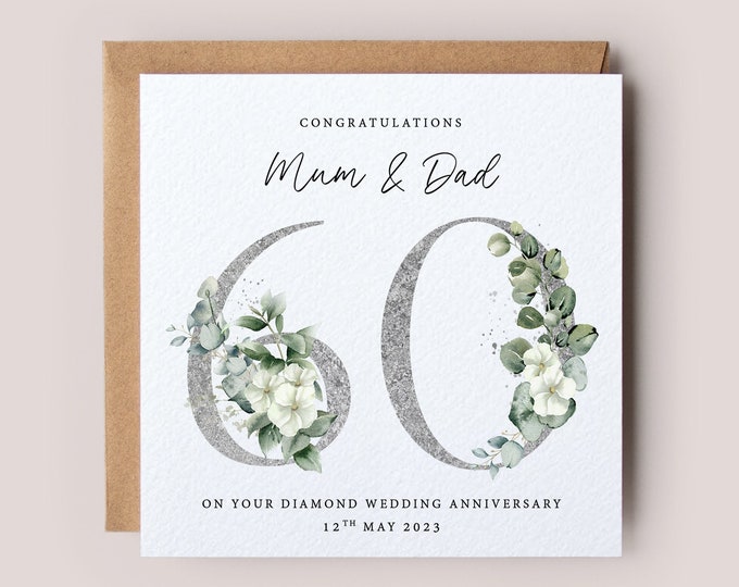 Diamond Wedding Anniversary Card 60th Wedding Card Diamond Anniversary ...