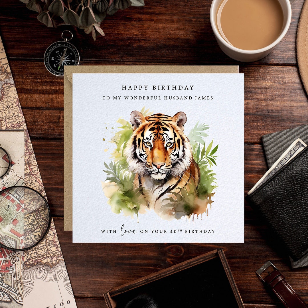 Tiger Birthday Card Personalised Tiger Card Tiger Greeting Card Big Cat ...