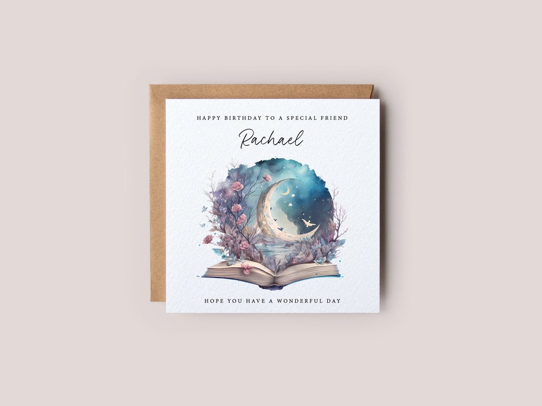 Spiritual Birthday Card Fantasy Birthday Card Book Lover Card Moon ...