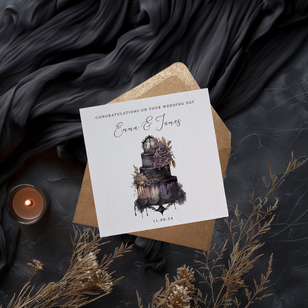 Goth Wedding Card - Black Wedding Cake - Alternative Wedding Gift ...