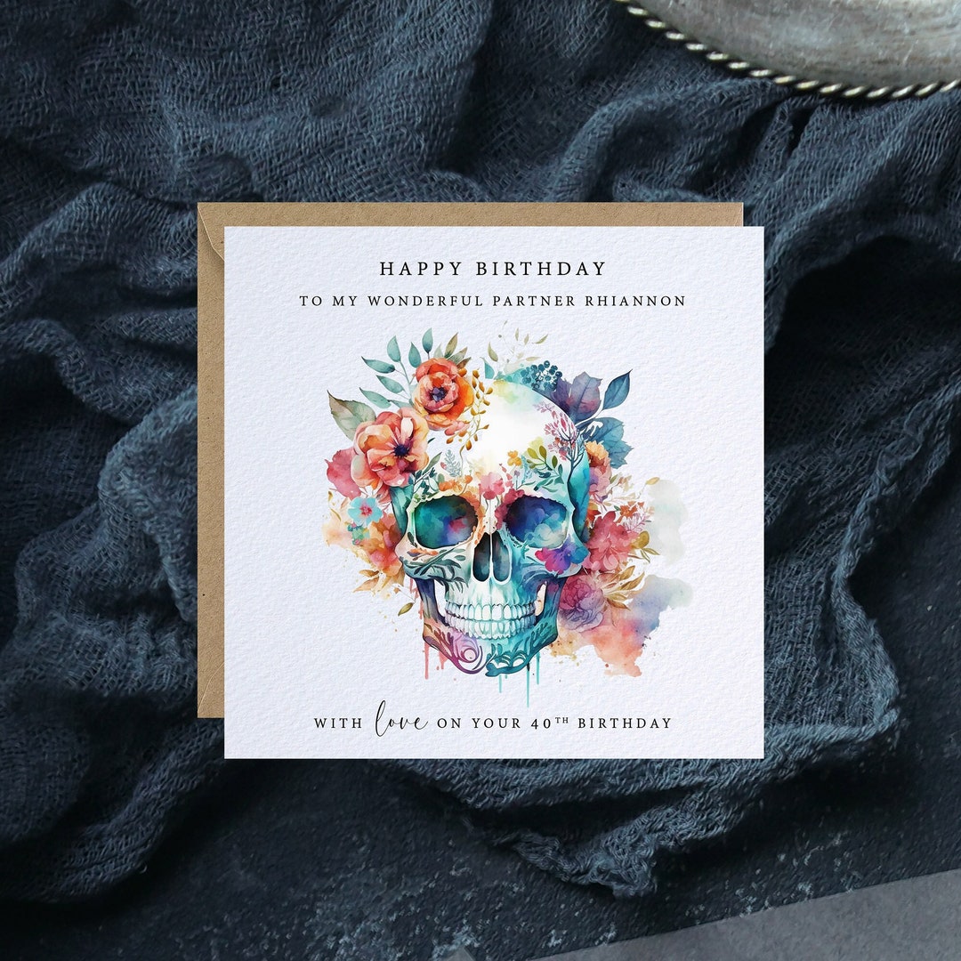 Sugar Skull Card Skull Birthday Card Floral Skull Card Skull Greeting ...