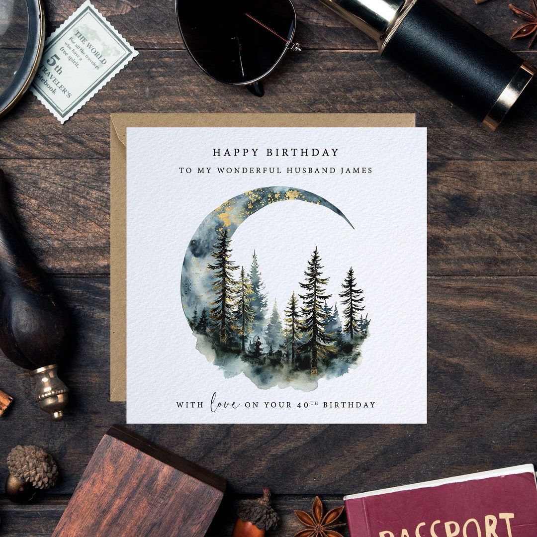 Tree Birthday Card - Enchanted Forest - Celestial Moon Birthday Card ...