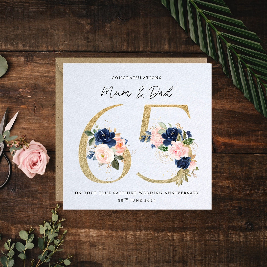 65th Wedding Anniversary Card Blue Sapphire Anniversary 65th Wedding Card Parents Anniversary ...