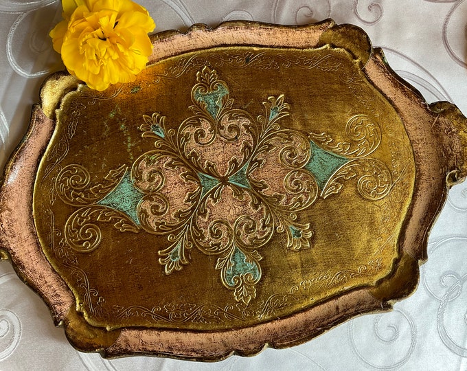 20 Vintage Gold Florentine Tray Made in Italy Scales Columns ...