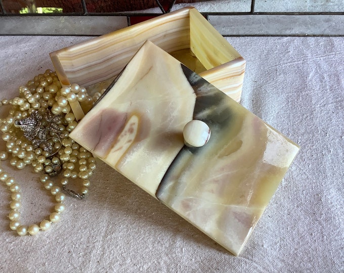 Vintage Onyx Alabaster Cigarette Box Jewelry Storage Container ...