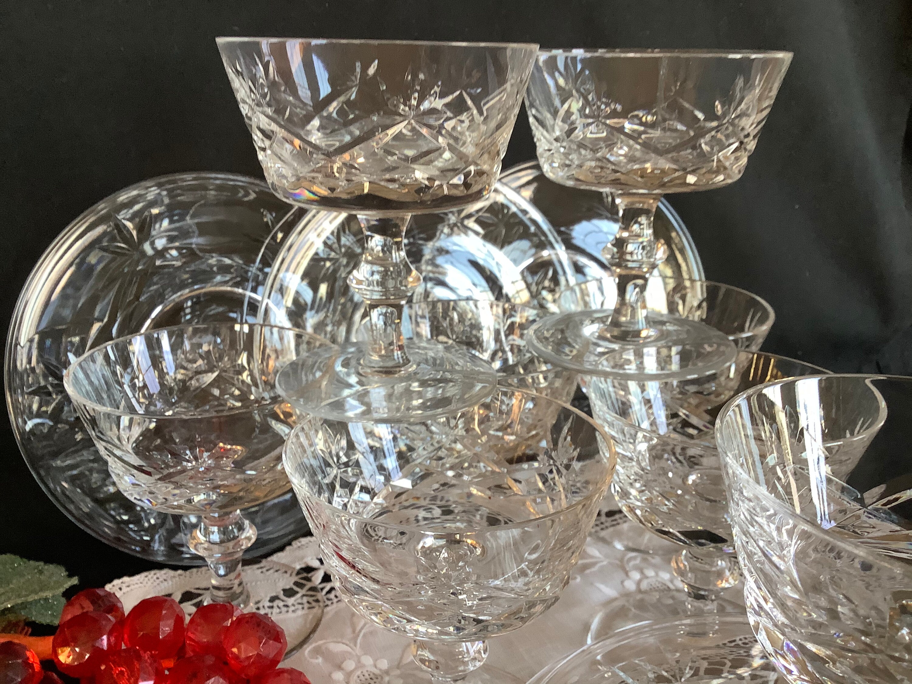 Bohemian Crystal Criss Cross Pattern Stemware Sherbets and | Etsy