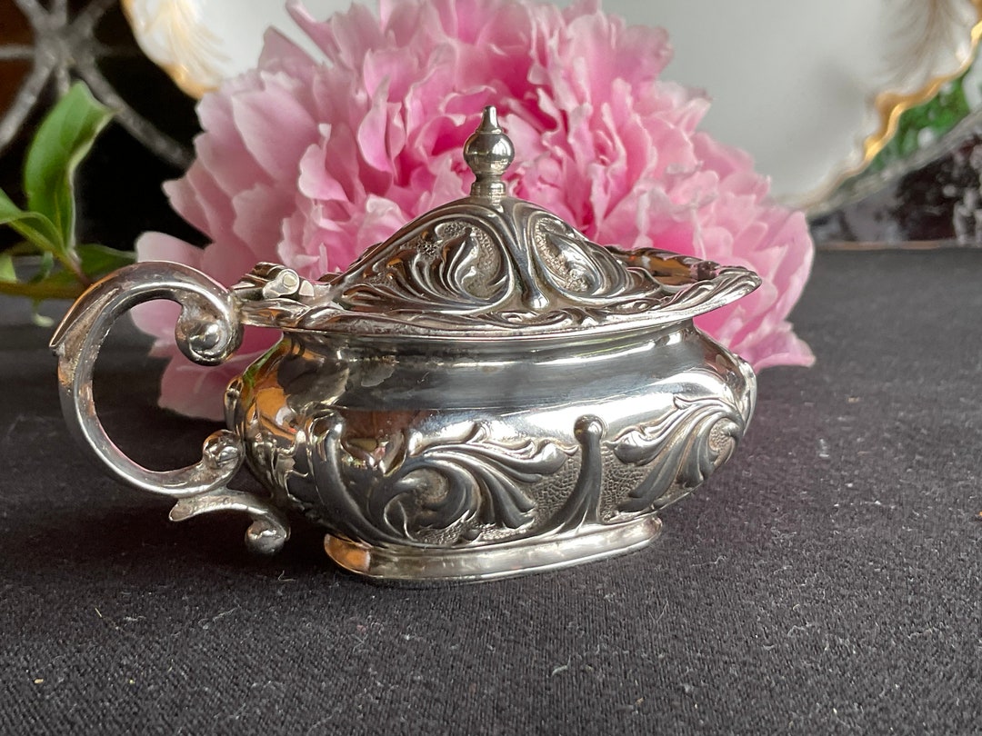 Silver Salt Cellar Cobalt Blue Insert County Plate England Condiment ...