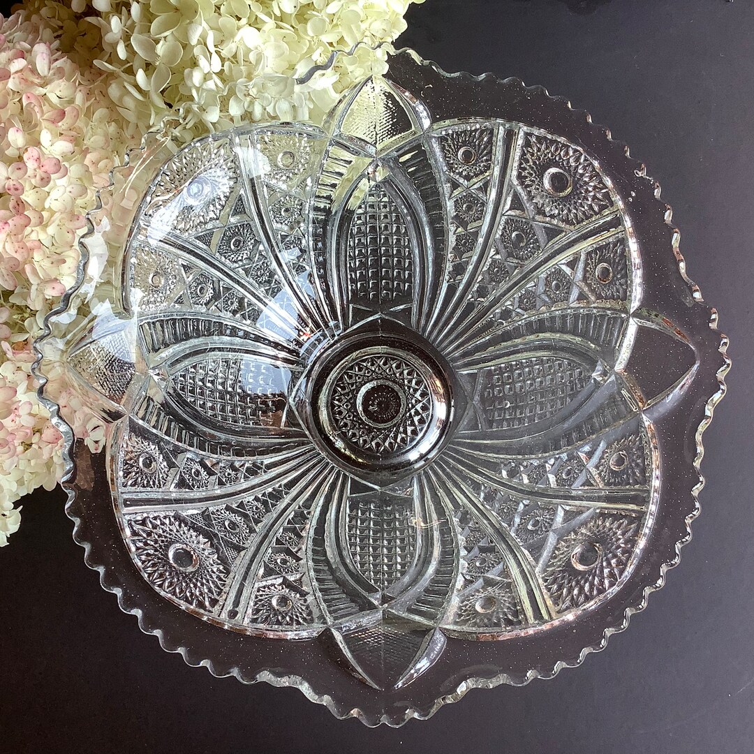 Antique Imperial Glass Fruit Bowl American Brilliant Hobstar Salad ...