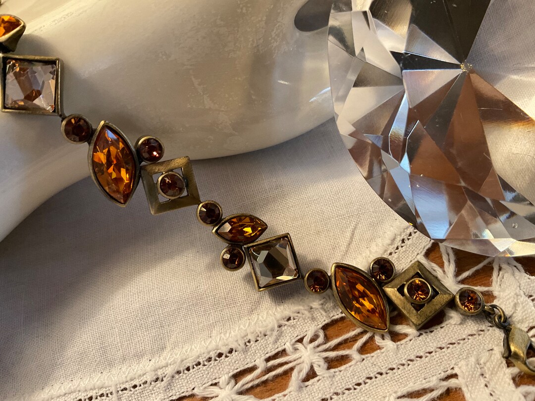 Fancy Butler Design Evening Bracelet Amber Gold Crystal Rhinestones ...