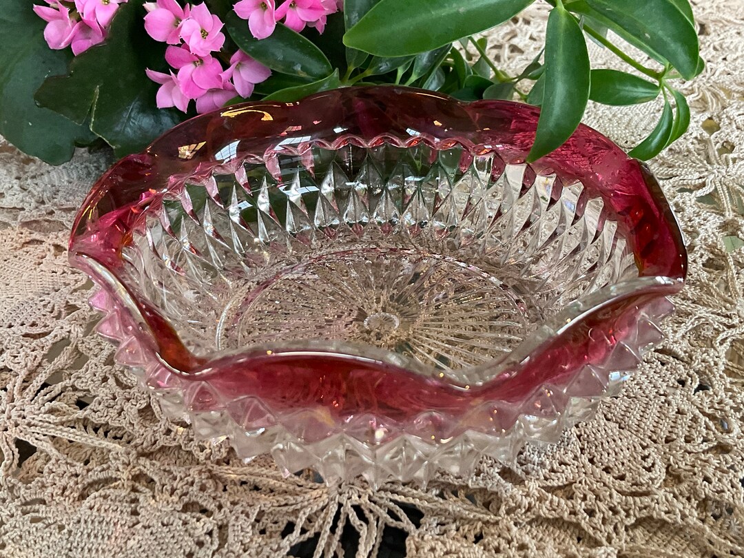 Vintage Indiana Glass Diamond Point Tiara Nappy Fruit Bowl Berry Bowl ...