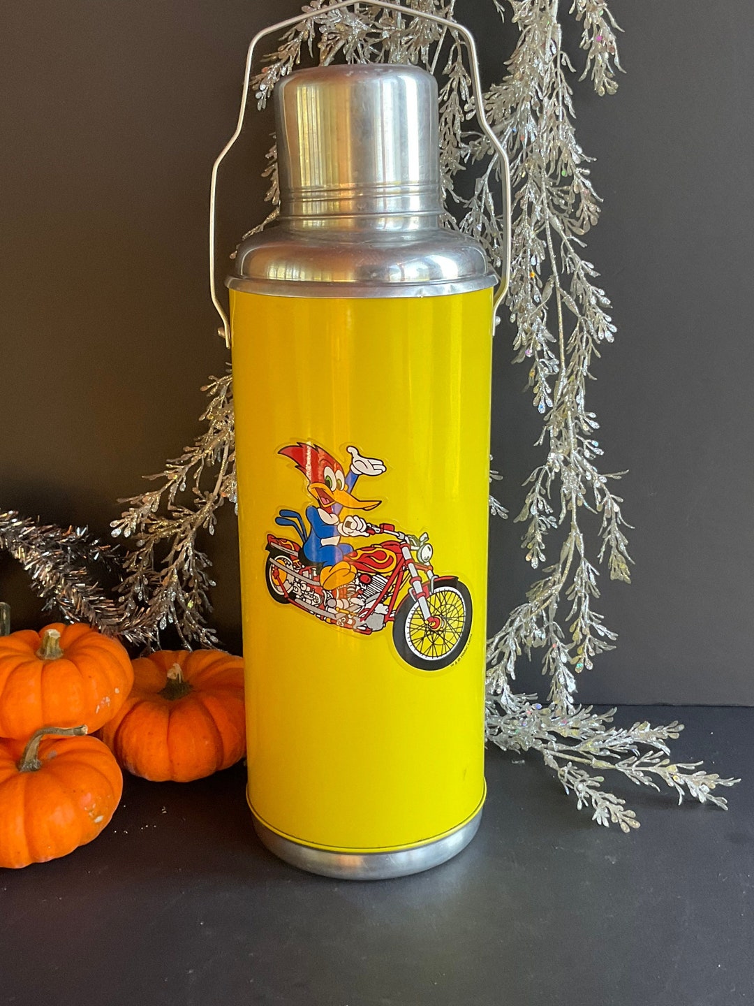 Thermos Flask Yellow Metal Glass Insert Picnic Beverage - Etsy