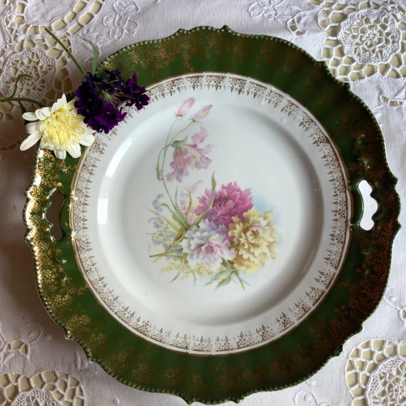 Antique Victorian Cake Plate Floral Design Ceramic Rose - Etsy