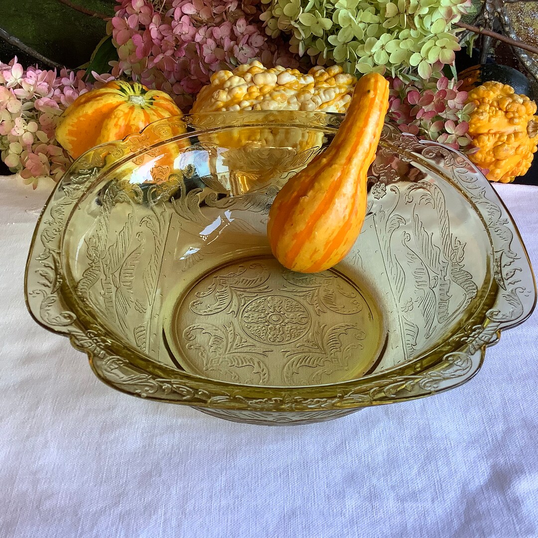Federal Glass Madrid Pattern Square Vegetable Dish Yellow Amber ...
