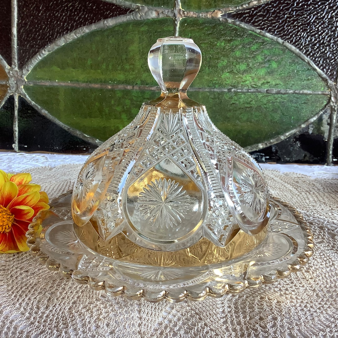 Victorian EAPG Dome Lid Butter Dish Star Pattern Cheese Dish Superb ...