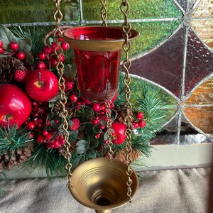 Small Antique Sanctuary Hanging Lantern Red Glass Liturgical Church ...