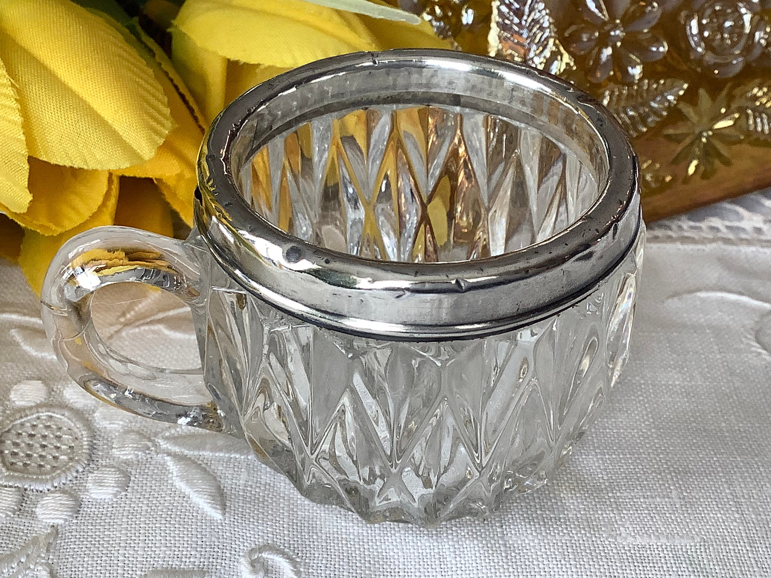 Antique Cut Glass Handle Mug Diamond Pattern Sterling Rim Salt - Etsy