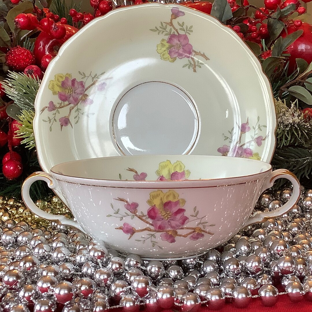 Black Knight Apple Blossom Bone China Cream Soup Consomme Bowl and ...