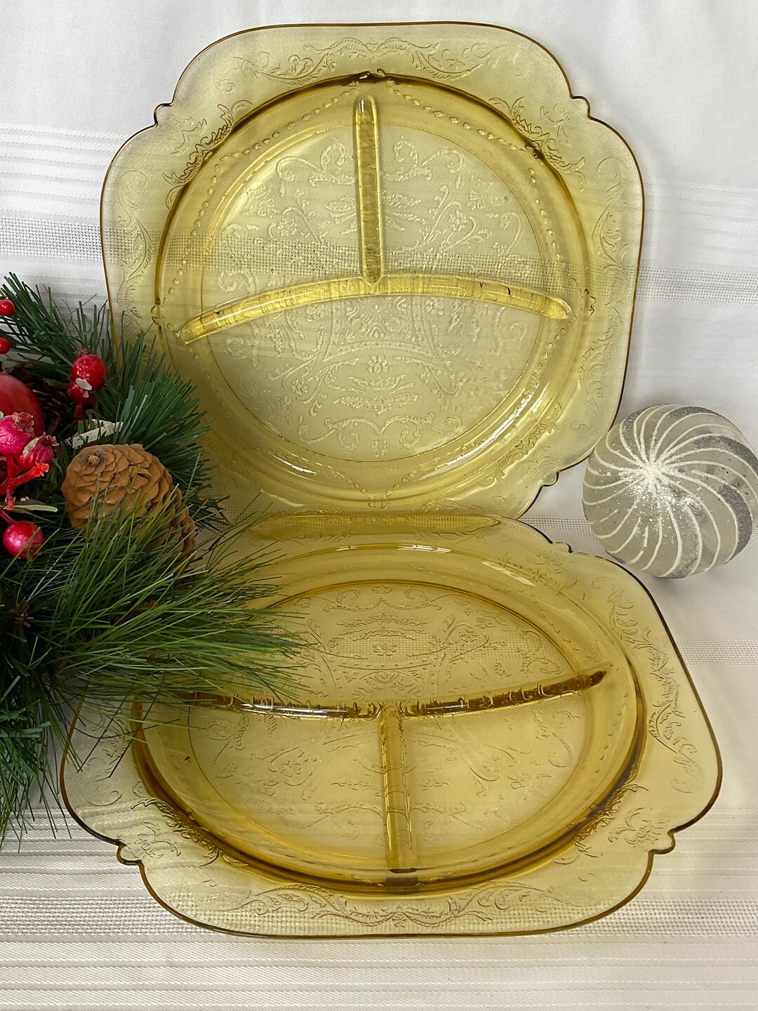 Federal Glass Madrid Dinner Plates Square Divided Plate Yellow ...