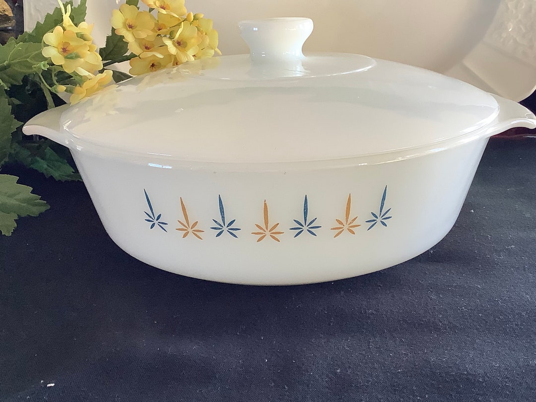 Anchor Hocking Fire King Baking Dish Candleglow 1 1/2 Qt Round Ovenware Gratin Platter Casserole ...