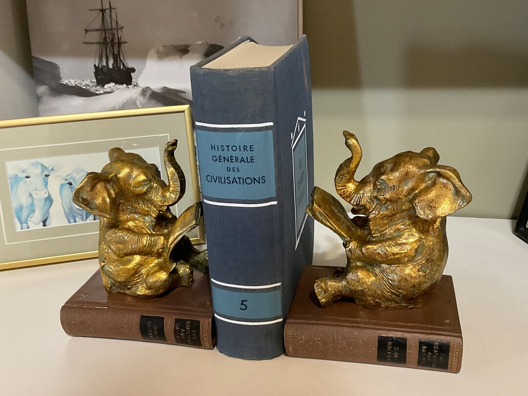Elephant Bookends Book Stand Figurine Decorative Library Book Holder ...