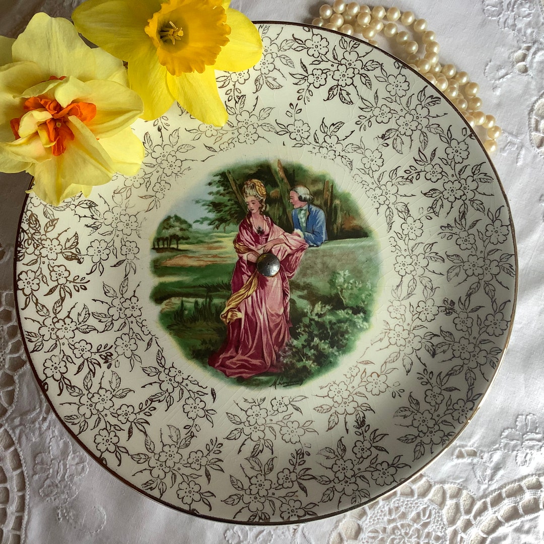 H Aynsley & Co Cake Plate Courting Couple Pedestal Cake Stand Cake ...