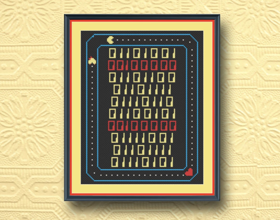Pac-man Valentine Cross Stitch Pattern: Binary Code 'I Love You' (PDF ...