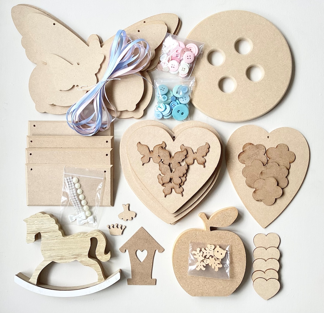 Wood Craft Kit - Wooden Blanks, MDF Shapes, Craft Bundle, Wood Shapes ...