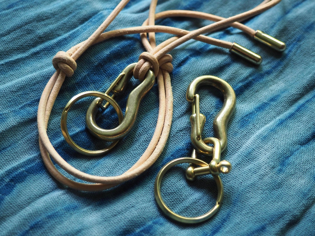 Solid Brass Japanese Keyring, Heavy Duty Key Holder, Key Fob, Leather ...