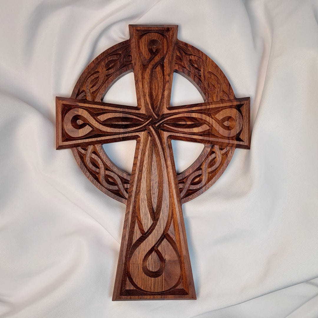 Solid Wood Cross With Celtic Design 13 Height Carved Solid Walnut Teak ...