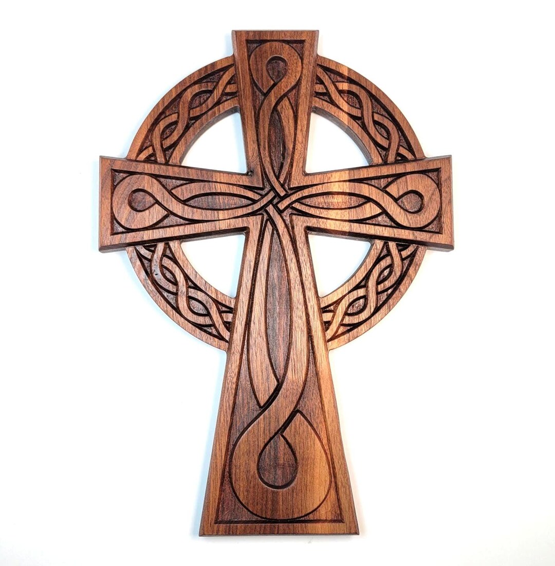 Solid Wood Cross With Celtic Design - Carved Solid Walnut Teak Oak Wood ...