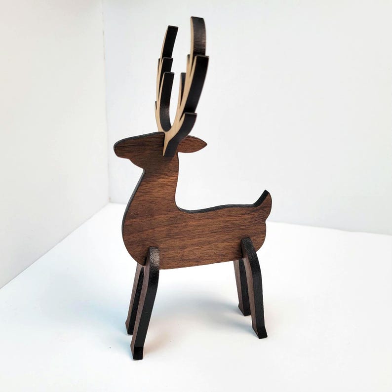 Wooden Reindeer Decoration - Christmas Holiday Decor Made From Solid ...