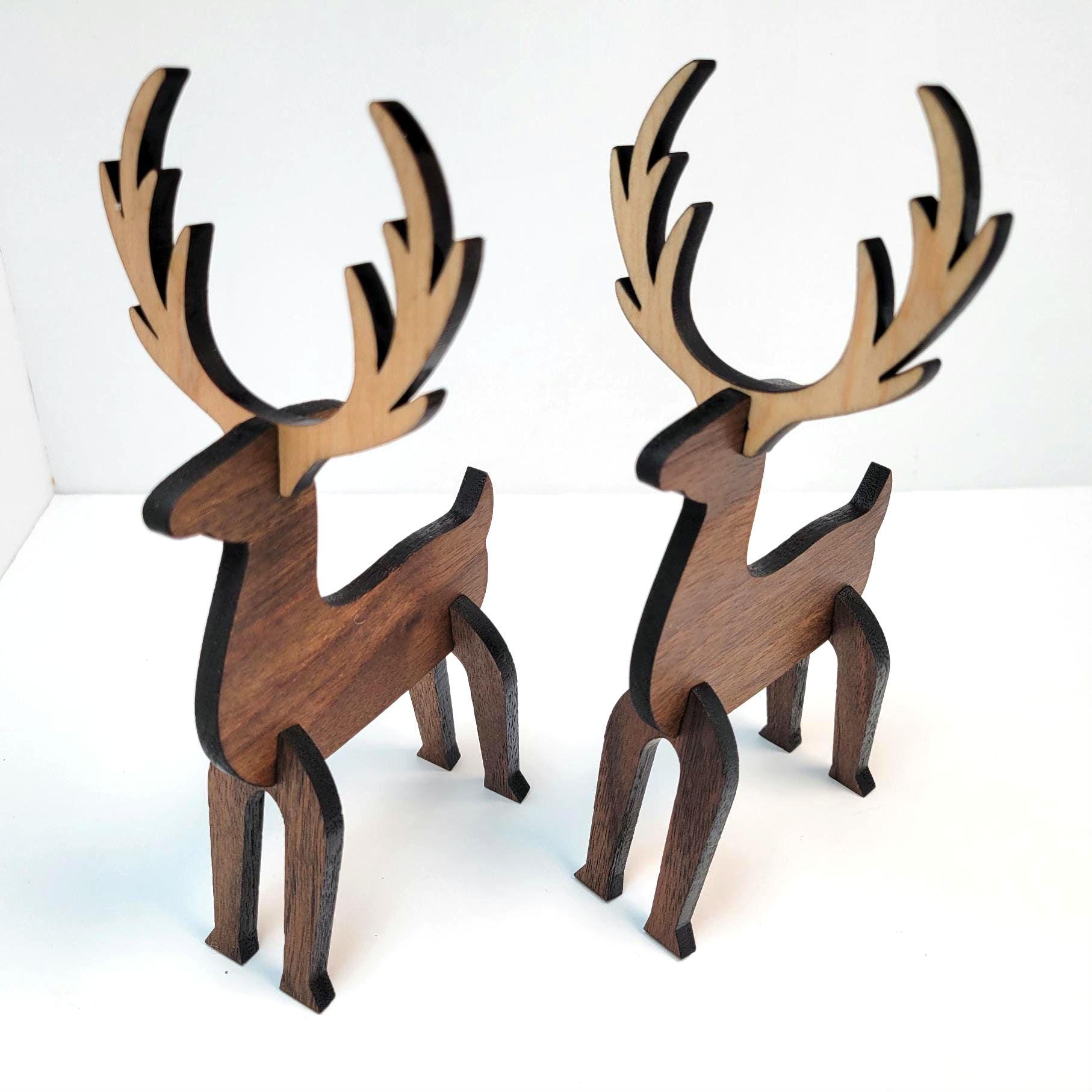 Wooden Reindeer Decoration - Christmas Holiday Decor Made From Solid ...