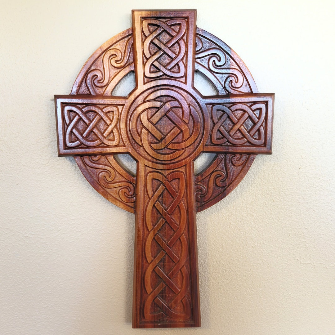 Wood Celtic Cross Wave Design Cross Cedar Wood Carved Solid Wood Wall ...