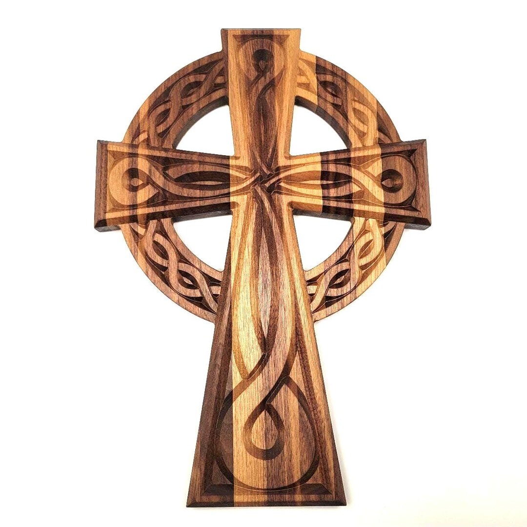 Solid Walnut Wood Cross With Celtic Design - Carved Solid Walnut Wall ...