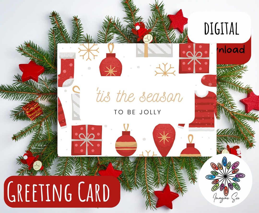 Printable Christmas Present Ornaments Greeting Card 7 X 5 Inch Card for ...